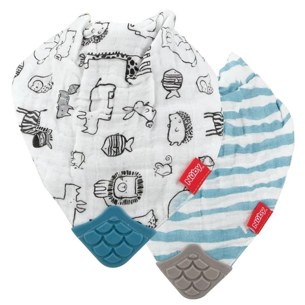 Mama Outlet - - 美国NUBY 纱布口水巾连牙胶(两件装);动物园/蓝色条纹 - 婴儿用品 | 母婴用品 | 孕妇用品专门店 ...
